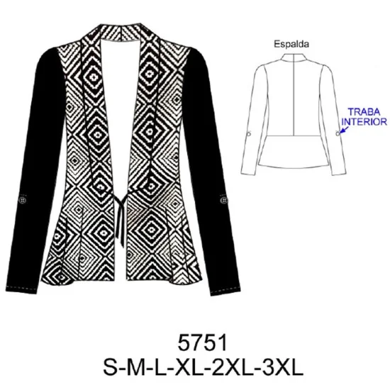 Molde de Tapado cuello smoking, corte en espalda